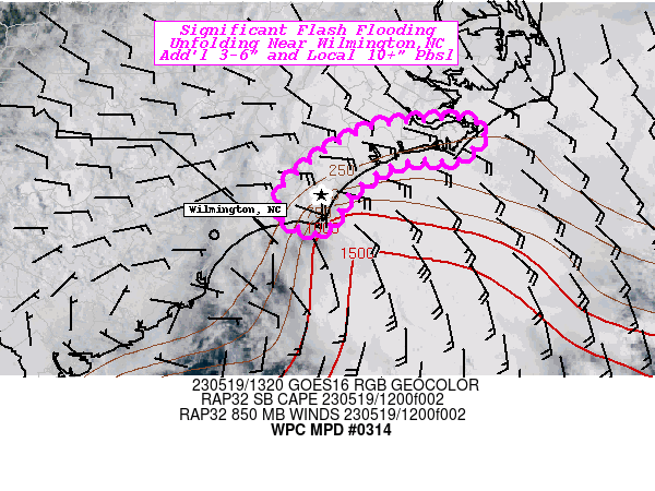 Flash flooding across New Hanover & Brunswick Counties, particularly Leland, on May 19, 2023